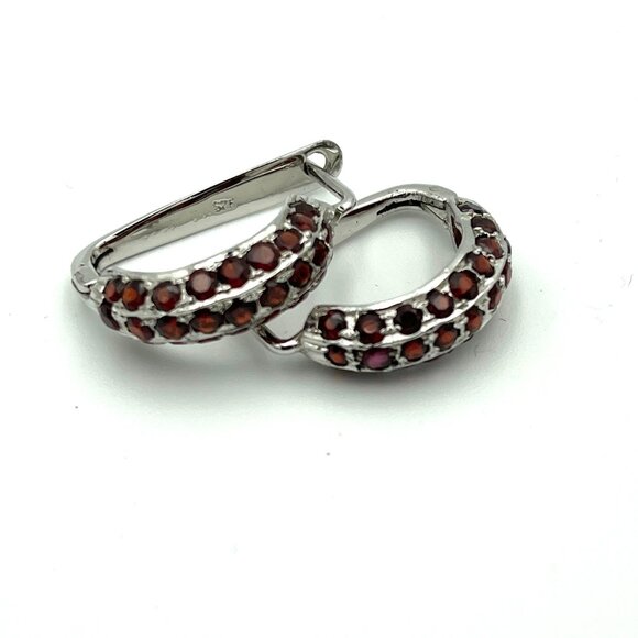 Jewelry | Garnet Hoop Earings In Sterling Silver 925 | Poshmark